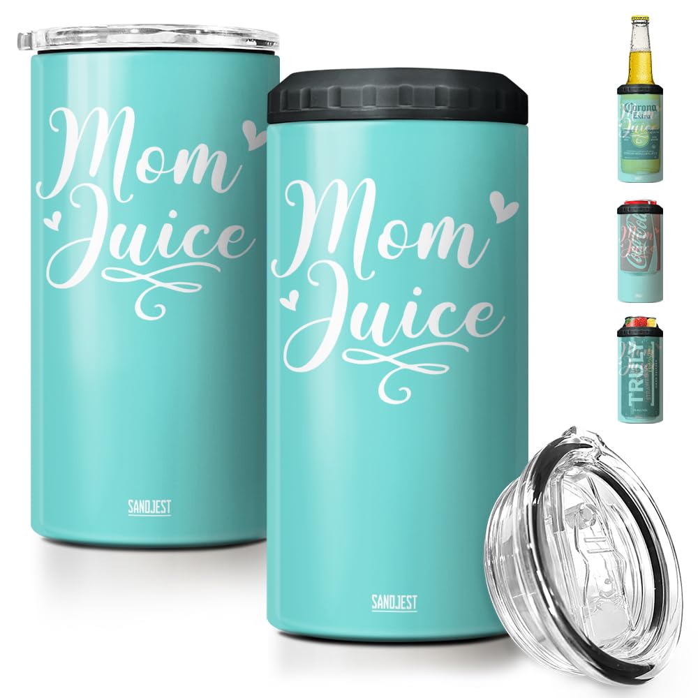 SANDJEST Mom Tumbler and Can Cooler - 4 in 1 Design Mom Juice Travel Mug Fits for Most 12oz Skinny Can Beer Bottles - Gifts for Mothers from Daughter, Son on Birthday, Mothers Day, Christmas