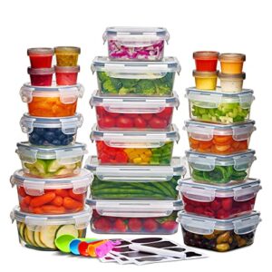 24 pcs airtight food storage container set - bpa free clear plastic kitchen and pantry organization meal prep lunch container with durable leak proof lids - labels, marker & spoon set