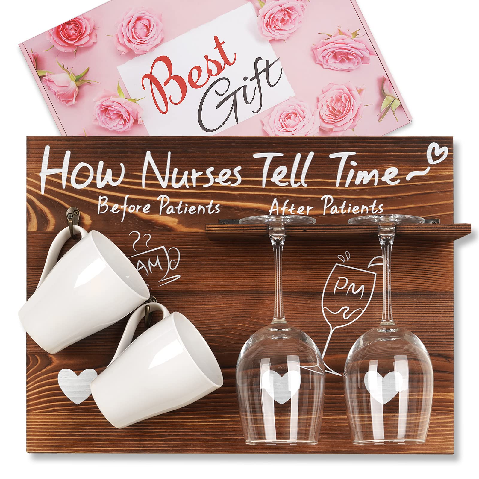 Funistree Gifts for Mom for Christmas from Daughter Son, Funny Birthday Gifts Ideas for Mom, Unique Gag Mom Xmas Presents from Kids, Mug Rack Wine Glass Holder, How Mom Tells Time AM PM Mom Gifts