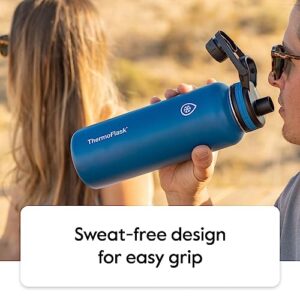 ThermoFlask 24 oz Double Wall Vacuum Insulated Stainless Steel 2-Pack Of Water Bottles, Mayan Blue/Black