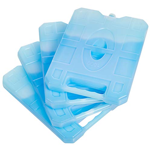 Amazon Basics Reusable Hard Sided Rectangular Ice Pack, Pack of 4, Large, Blue, 10.4" X 7.9" X 1.2"