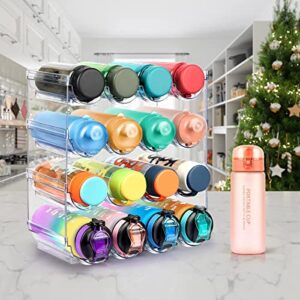 Water Bottle Organizer, 4 Packs Stackable Plastic Water Bottle Cup Holder, Wine/Drink/Water Bottle Storage Stand for Kitchen Countertop, Cabinet, Freezer, Pantry, Office, Total Holds 16 Containers