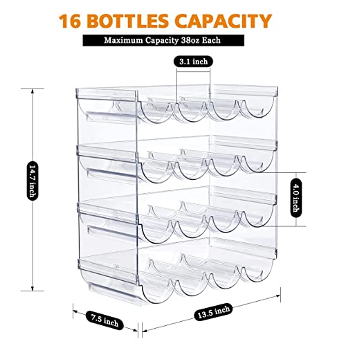 Water Bottle Organizer, 4 Packs Stackable Plastic Water Bottle Cup Holder, Wine/Drink/Water Bottle Storage Stand for Kitchen Countertop, Cabinet, Freezer, Pantry, Office, Total Holds 16 Containers