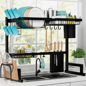 sakugi over the sink adjustable dish drying rack - w/large capacity, premium space-saving rack for kitchen counter, multifunctional 2-tier, stainless steel