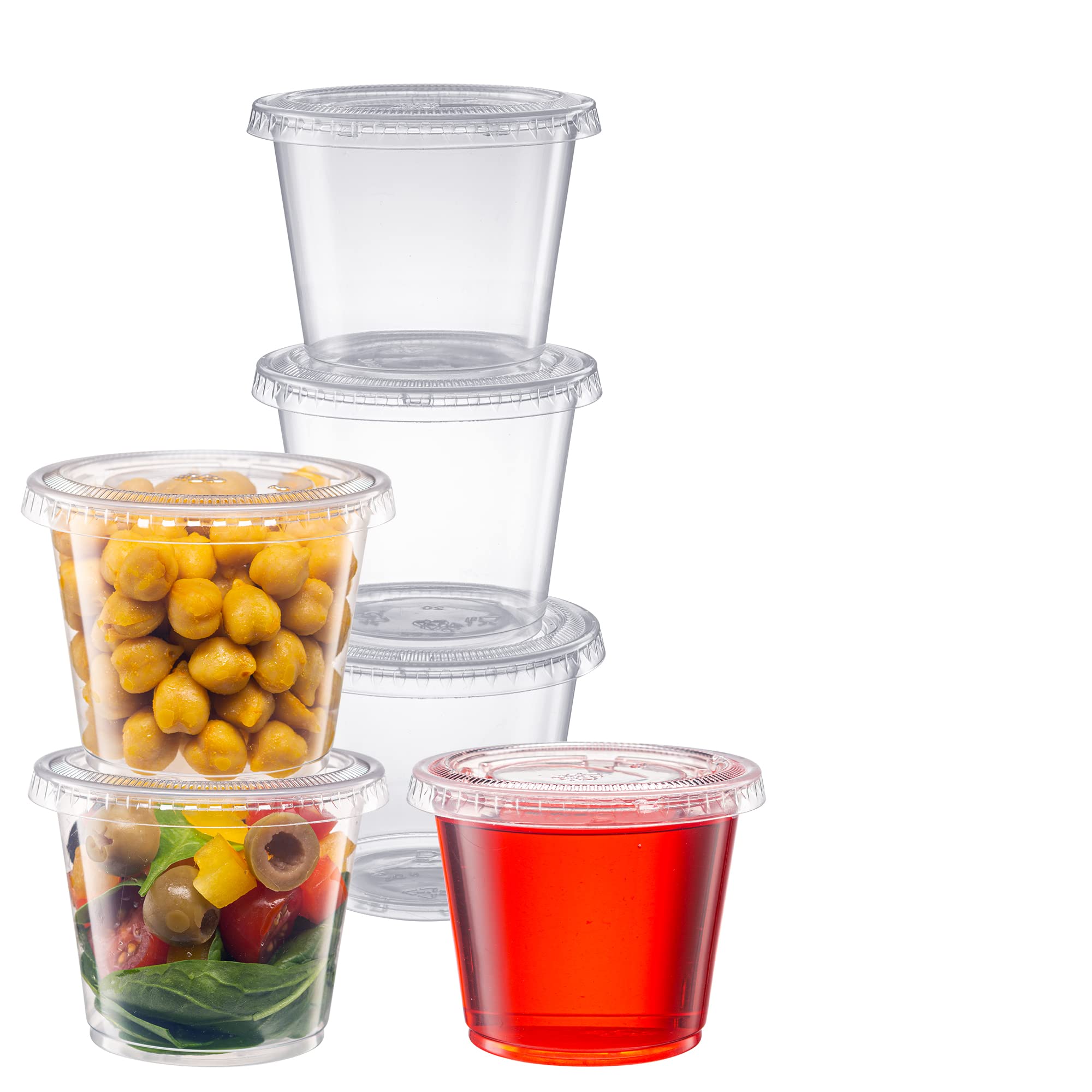 Pantry Value [100 Sets - 5.5 oz.] Cups with Lids, Small Plastic Condiment Containers for Sauce, Salad Dressings, Ramekins, & Portion Control