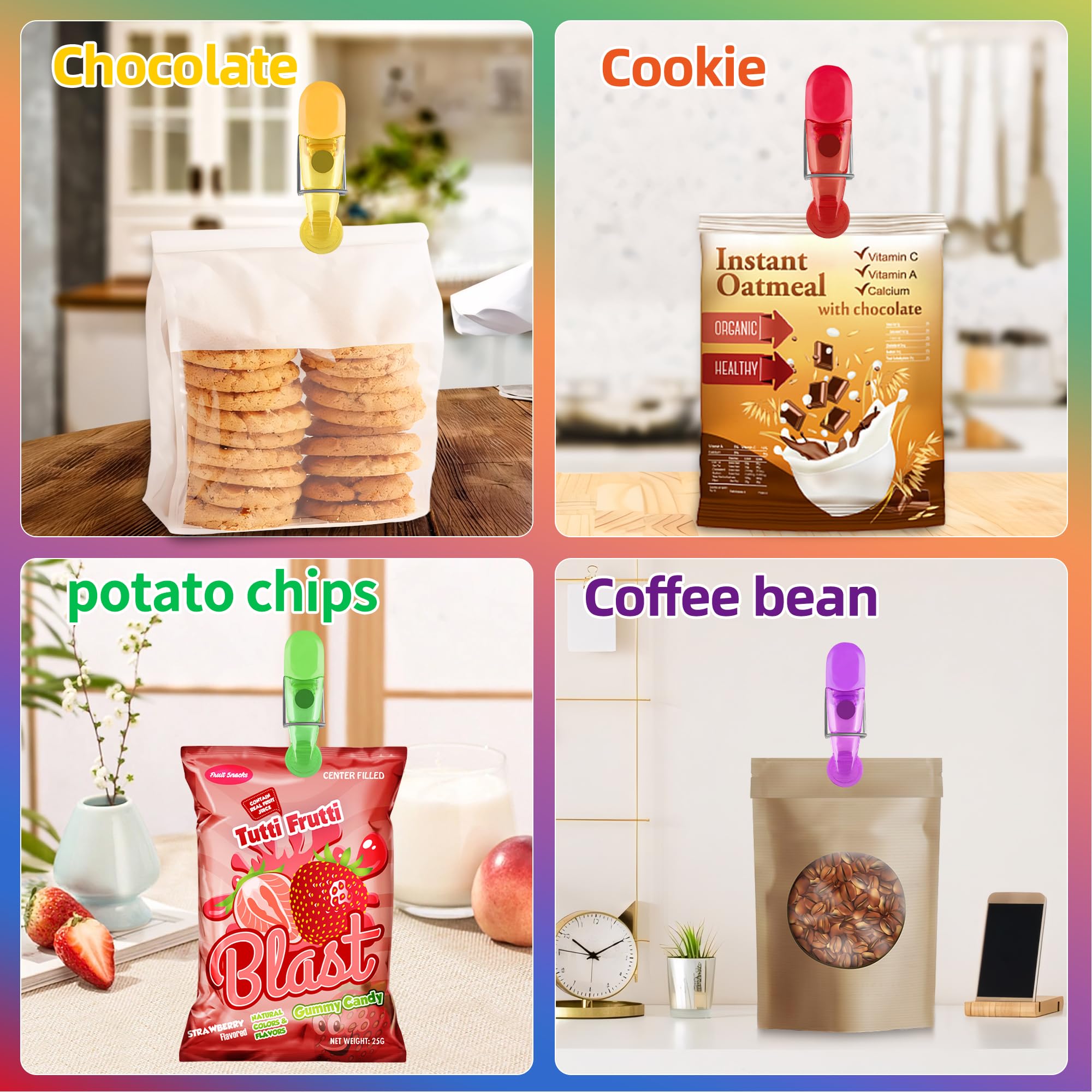 12 Pack Chip Bag Clips, Foods Snacks Bag Clamps Sealing Bar, Refrigerator Magnet Clips for Kitchen Use