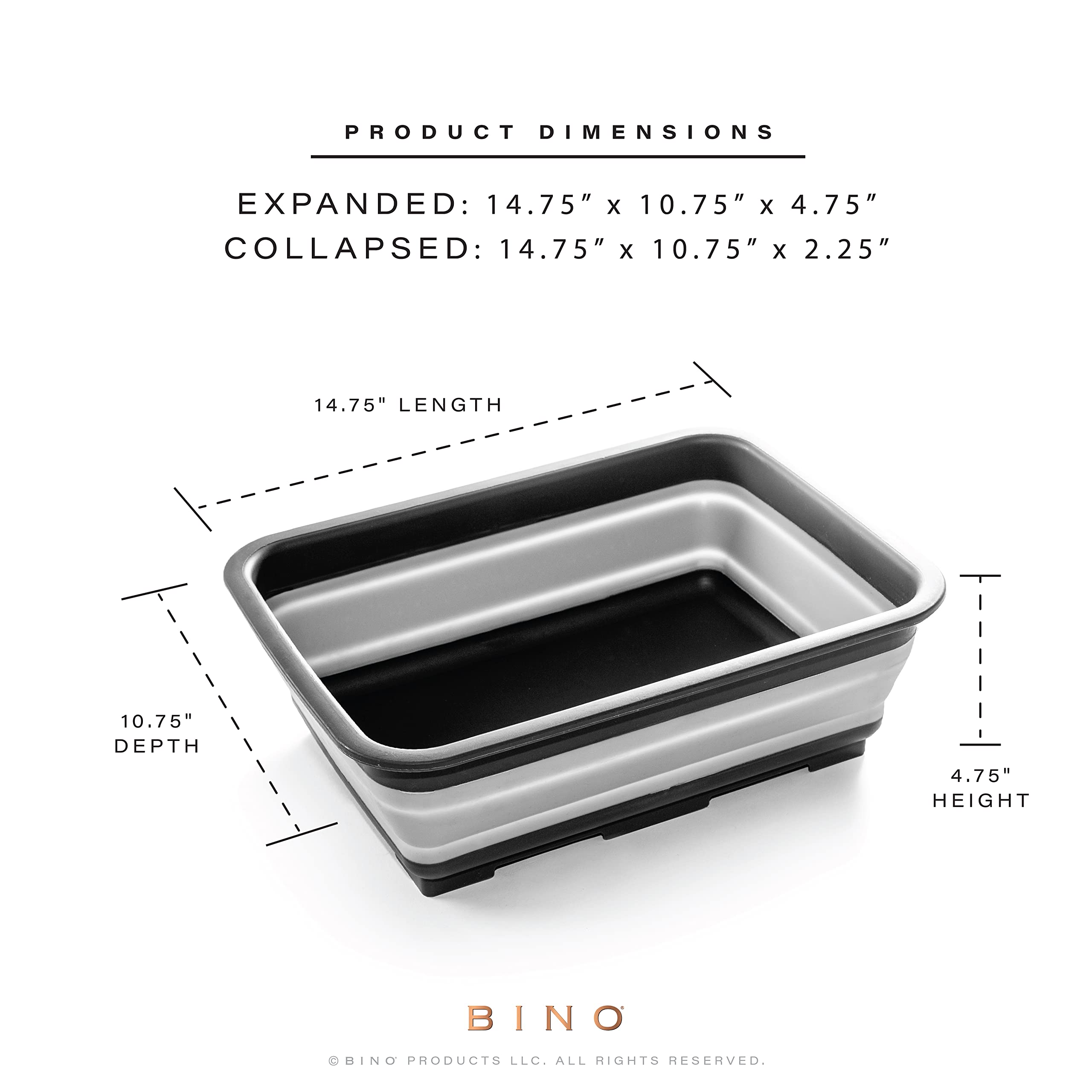 BINO Collapsible Wash Basin - Grey | Portable Dish Tub | Kitchen | Camping | Sink | Home Essentials | Baby Travel | Folding Dish Pan for Maximum Space Saving