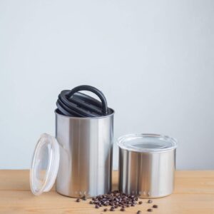 Airscape Stainless Steel Coffee Canister | Food Storage Container | Patented Airtight Lid | Push Out Excess Air Preserve Food Freshness (Medium, Matte Black)