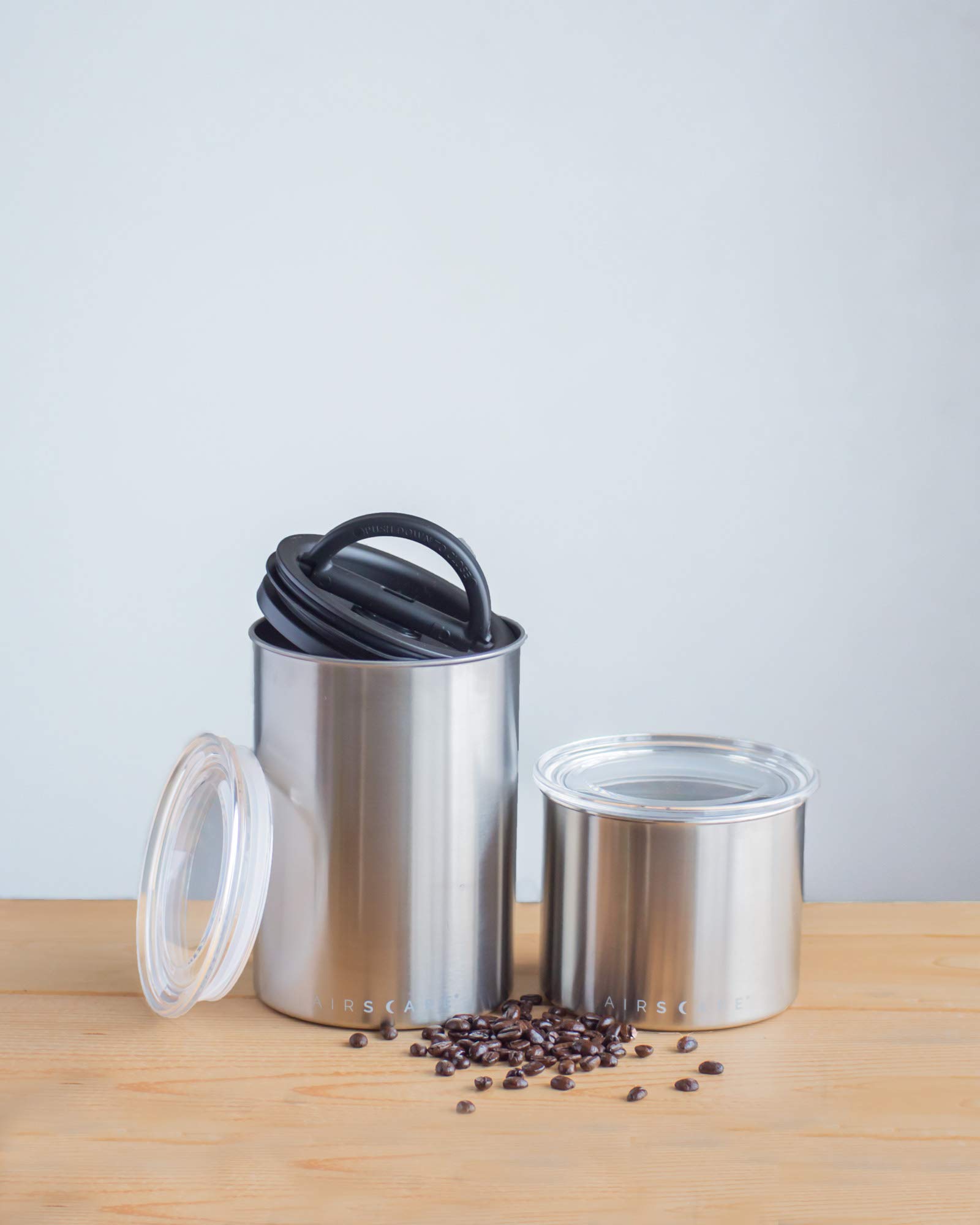 Airscape Stainless Steel Coffee Canister | Food Storage Container | Patented Airtight Lid | Push Out Excess Air Preserve Food Freshness (Medium, Matte Black)