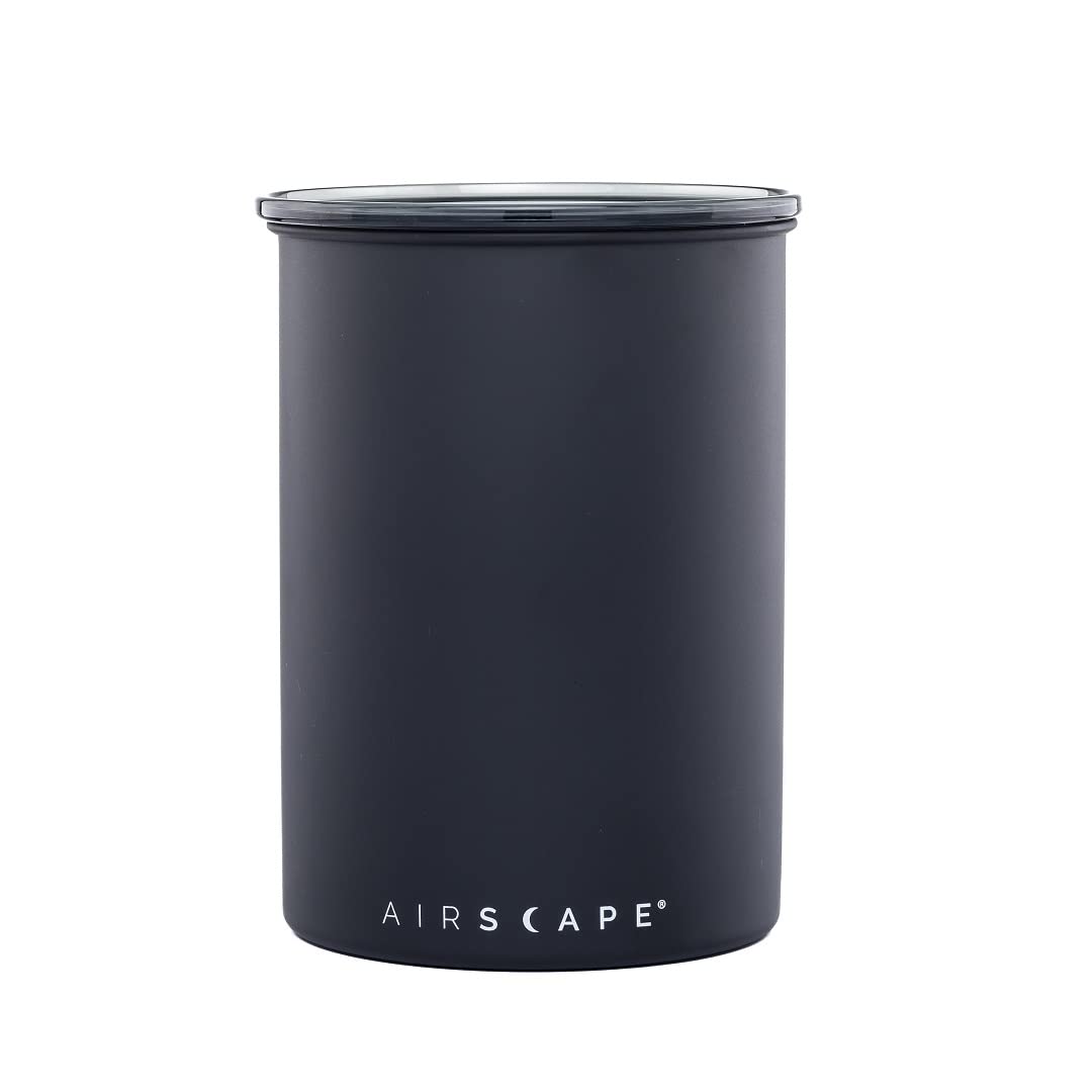 Airscape Stainless Steel Coffee Canister | Food Storage Container | Patented Airtight Lid | Push Out Excess Air Preserve Food Freshness (Medium, Matte Black)