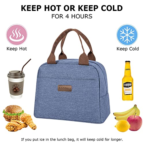 LANDICI Lunch Bag for Women Men Insulated Lunch Box Containers for Adult,Portable Lunchbox Reusable Small Cooler Lunch Tote Bags for Work Office Travel Picnic, Blue