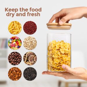 ComSaf Glass Storage Containers with Lids 37fl.oz, Glass Jars with Bamboo Lids, Clear Food Storage Jar, Glass Canister For Pantry Noodles Flour Cereal Rice Sugar Tea Coffee Beans, Square Set of 4