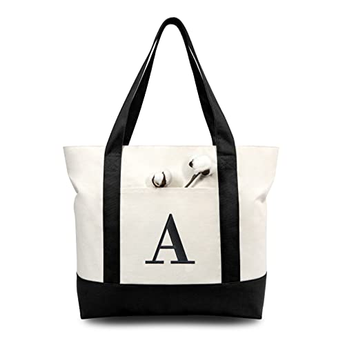 TOPDesign Embroidery Initial Canvas Tote Bag, Personalized Present Bag, Suitable for Wedding, Birthday, Beach, Holiday, is a Great Gift for Women, Mom, Teachers, Friends, Bridesmaids (Letter M)