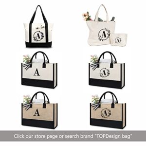 TOPDesign Embroidery Initial Canvas Tote Bag, Personalized Present Bag, Suitable for Wedding, Birthday, Beach, Holiday, is a Great Gift for Women, Mom, Teachers, Friends, Bridesmaids (Letter M)