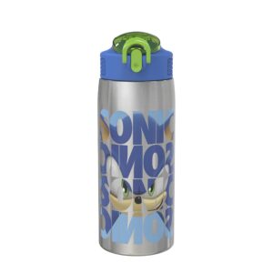 zak designs sonic the hedgehog water bottle for travel and at home, 19 oz vacuum insulated stainless steel with locking spout cover, built-in carrying loop, leak-proof design (sonic)