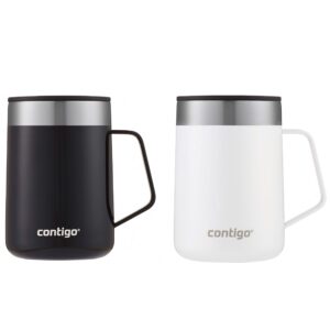 contigo streeterville stainless steel travel mug with splash-proof lid, 14oz(pack of 2)vacuum-insulated coffee mug with handle & grip base to prevent slipping, dishwasher safe, licorice & salt