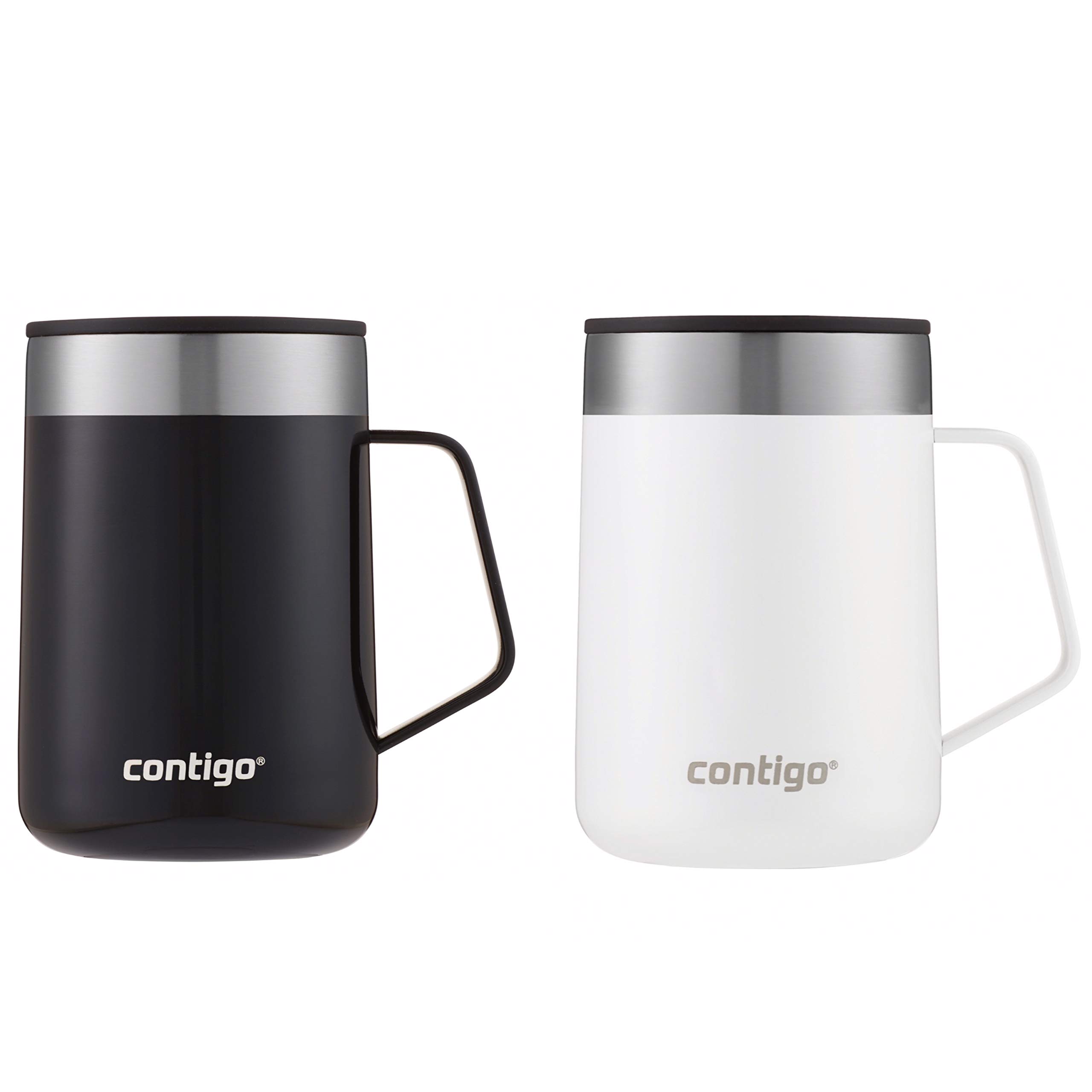 Contigo Streeterville Stainless Steel Travel Mug with Splash-Proof Lid, 14oz(Pack of 2)Vacuum-Insulated Coffee Mug with Handle & Grip Base to Prevent Slipping, Dishwasher Safe, Licorice & Salt