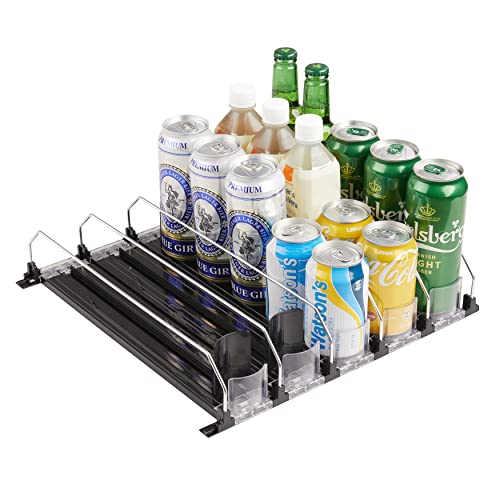 Soda Can Dispenser for Refrigerator with Adjustable Pusher Glide - Perfect for Soda, Beer, and Other Beverages (5 Rows, 15"D)