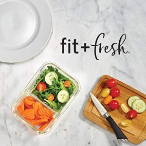 Fit & Fresh Divided, 5-Pack, Two Compartments, Set of 5 Containers with Locking Lids, Glass Storage, Meal Prep Containers with Airtight Seal, 27 oz.