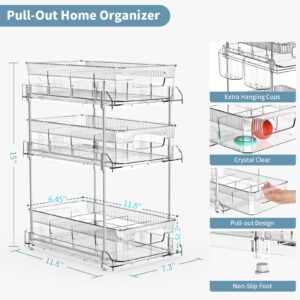 LEITAO Clear Pantry Storage Organizer with Dividers, 3 Tier Pull-Out Under Sink Organizers and Storage, for Bathroom Kitchen Medicine Cabinet Pantry Storage Organizer.