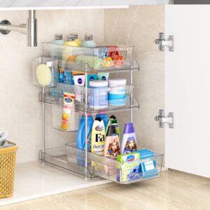 LEITAO Clear Pantry Storage Organizer with Dividers, 3 Tier Pull-Out Under Sink Organizers and Storage, for Bathroom Kitchen Medicine Cabinet Pantry Storage Organizer.