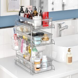 LEITAO Clear Pantry Storage Organizer with Dividers, 3 Tier Pull-Out Under Sink Organizers and Storage, for Bathroom Kitchen Medicine Cabinet Pantry Storage Organizer.