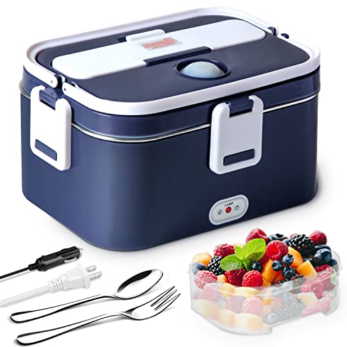 Aokoka Electric Lunch Box 75W Food Heater 12V 24V 110V Heated Lunch Boxes for Adults, Portable Food Warmer Lunch Box for Car Home Work 1.8L Self Heating Lunch Box with Fork and Spoon