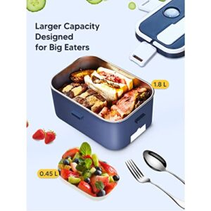 Aokoka Electric Lunch Box 75W Food Heater 12V 24V 110V Heated Lunch Boxes for Adults, Portable Food Warmer Lunch Box for Car Home Work 1.8L Self Heating Lunch Box with Fork and Spoon