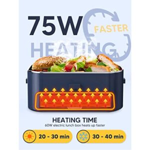 Aokoka Electric Lunch Box 75W Food Heater 12V 24V 110V Heated Lunch Boxes for Adults, Portable Food Warmer Lunch Box for Car Home Work 1.8L Self Heating Lunch Box with Fork and Spoon