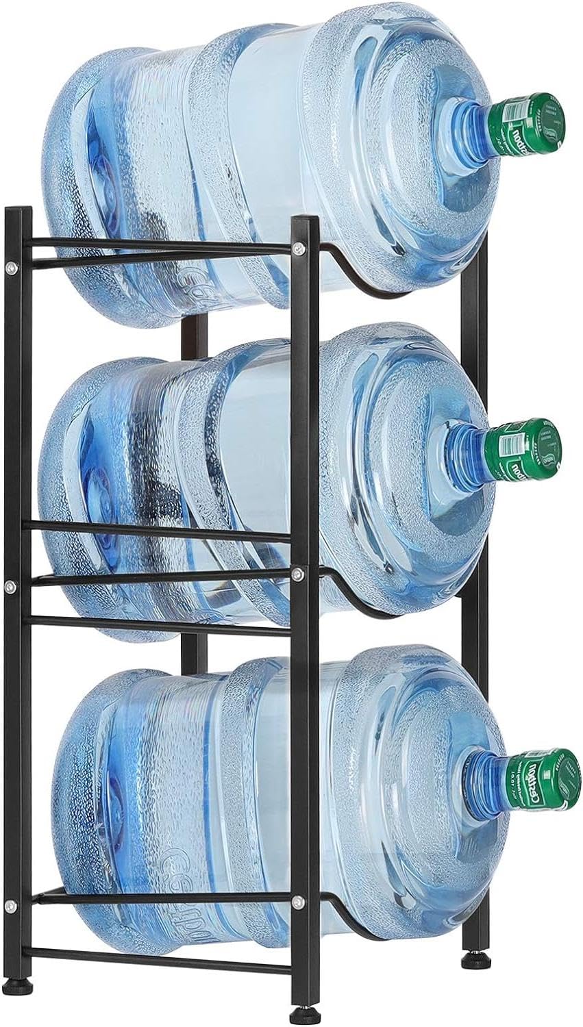 LIANTRAL 5 Gallon Water Jug Holder, 3 Tiers Black Heavy Duty Water Rack Freestanding, Water Bottle Organizer for Home Office