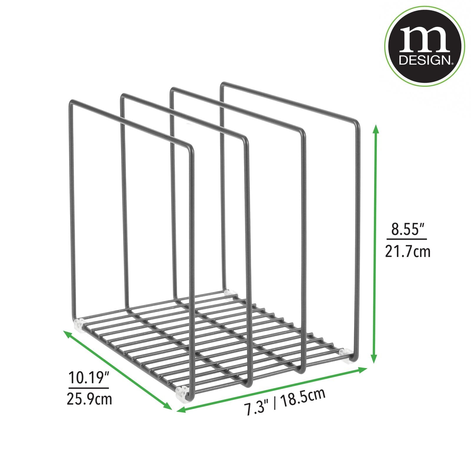 mDesign Steel Storage Tray Organizer Rack for Kitchen Cabinet - Divided Holder with 3 Slots for Skillets, Frying Pan, Pot Lids, Cutting Board, Baking Sheets - Concerto Collection - Graphite Gray