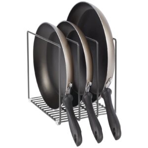 mDesign Steel Storage Tray Organizer Rack for Kitchen Cabinet - Divided Holder with 3 Slots for Skillets, Frying Pan, Pot Lids, Cutting Board, Baking Sheets - Concerto Collection - Graphite Gray