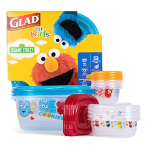 gladware - multi pack - 9ct - sesame street food storage containers with lids | mixed sizes kids food containers with sesame street designs, 18 pc set | elmo, big bird, cookie monster food containers