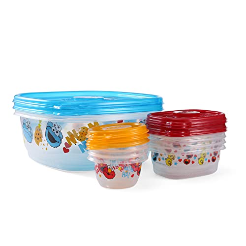 GladWare - Multi Pack - 9ct - Sesame Street Food Storage Containers with Lids | Mixed Sizes Kids Food Containers with Sesame Street Designs, 18 Pc Set | Elmo, Big Bird, Cookie Monster Food Containers