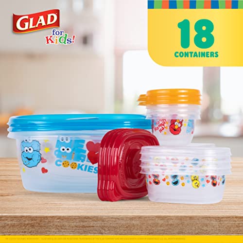 GladWare - Multi Pack - 9ct - Sesame Street Food Storage Containers with Lids | Mixed Sizes Kids Food Containers with Sesame Street Designs, 18 Pc Set | Elmo, Big Bird, Cookie Monster Food Containers