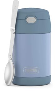 thermos funtainer 16 ounce stainless steel vacuum insulated food jar with folding spoon, denim blue