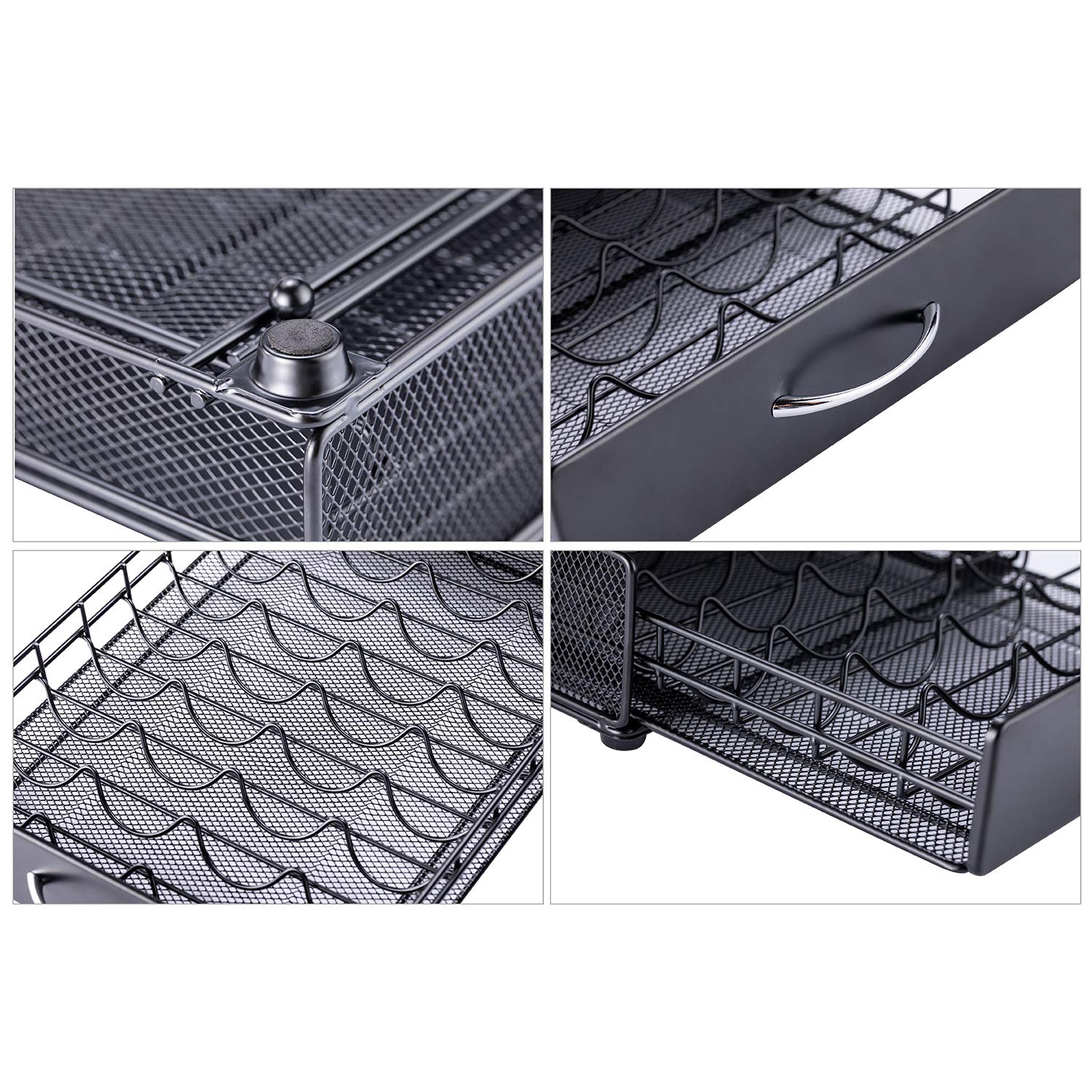 FlagShip Coffee Pod Holder Storage Drawer for Nespresso Vertuo Capsule Holder Organizer Drawer Tray with Mesh Shelves for Nespresso Vertuo Holder Black Metal (40 Pod VertuoLine)