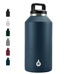 bjpkpk half gallon water bottle insulated, with handle, dishwasher safe 64oz, leakproof bpa free water jug, large stainless steel bottle for sports, navy blue