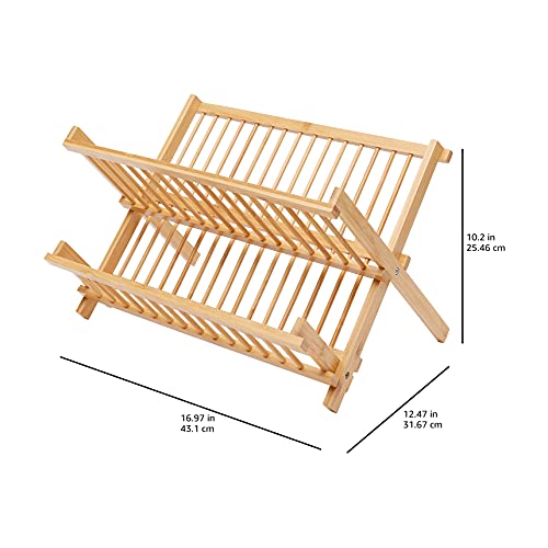 Amazon Basics Folding 2-Tier Bamboo Dish Drying Rack - Collapsible, Natural