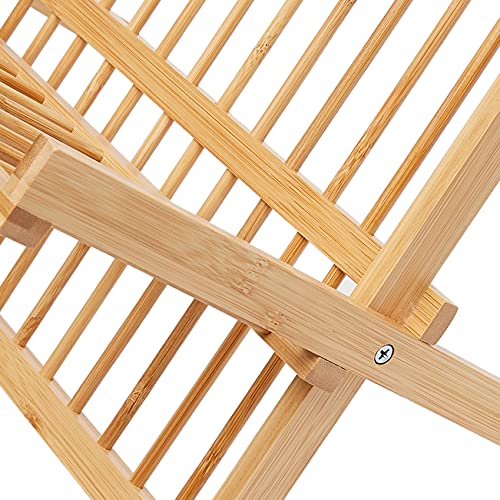 Amazon Basics Folding 2-Tier Bamboo Dish Drying Rack - Collapsible, Natural