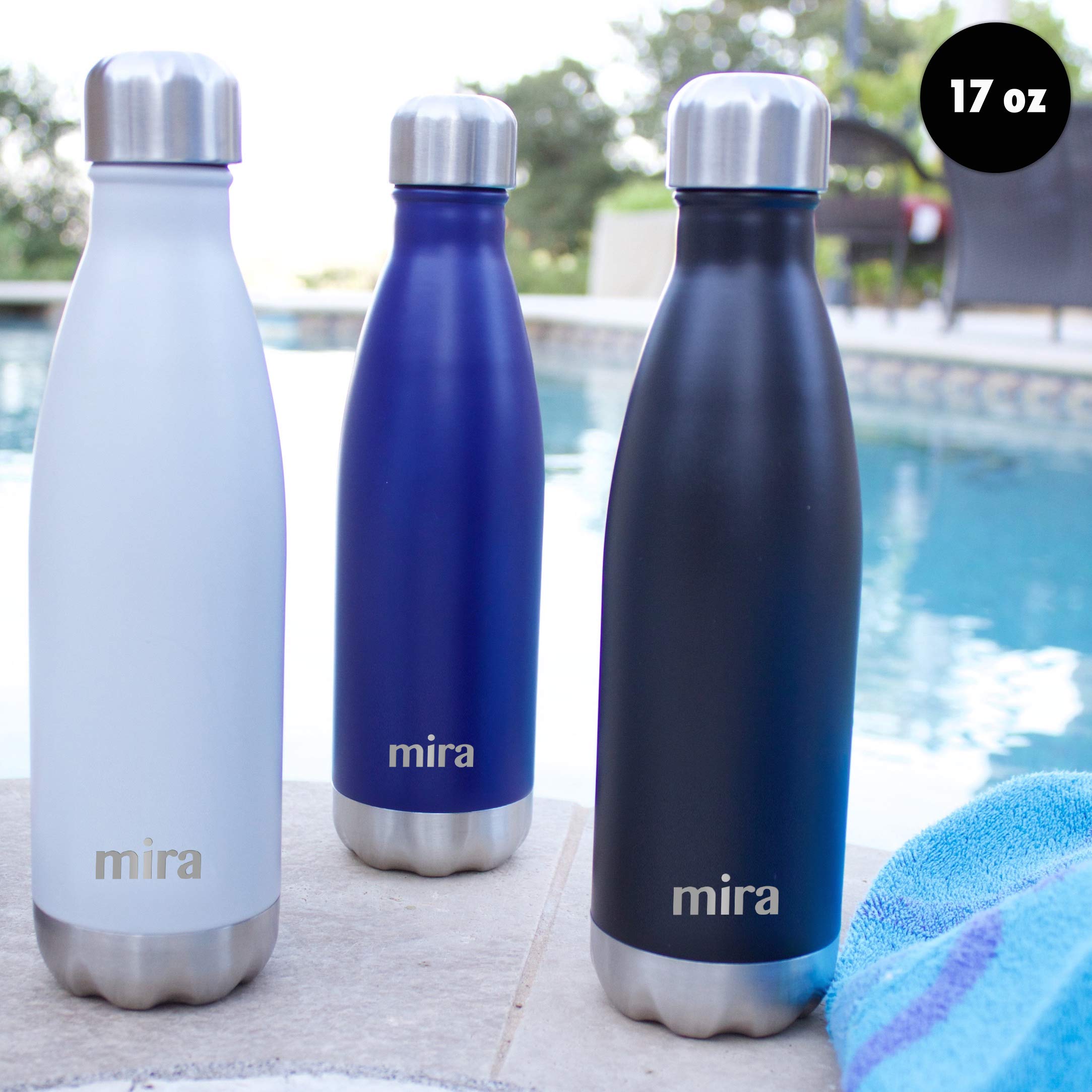 MIRA 17 Oz Stainless Steel Vacuum Insulated Water Bottle - Double Walled Cola Shape Thermos - 24 Hours Cold, 12 Hours Hot - Reusable Metal Water Bottle - Leak-Proof Sports Flask - Hawaiian Blue