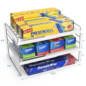 MAGLADY Adjustable Organizer for Aluminum Foil and Plastic Wrap, Organizer for Pantry and Kitchen Cabinet Storage, Expandable 9'' to 15.6''