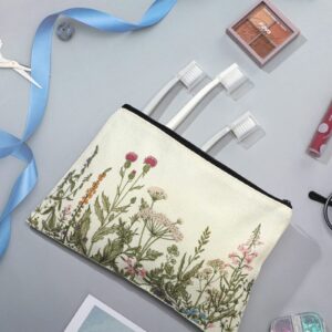 Sadnyy 2 Pcs Canvas Tote Bags Cute Aesthetic Floral Makeup Bags with Metal Zipper for Women Teacher Christmas Gift Shopping (Wildflower)