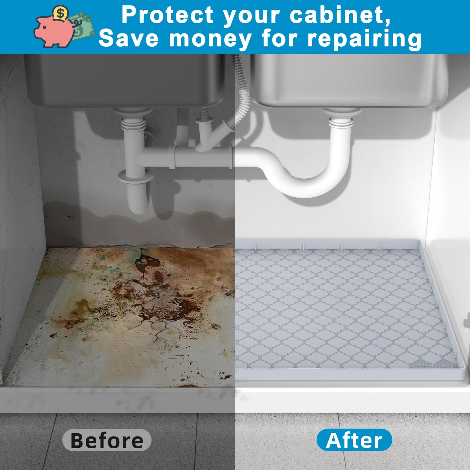 Under Sink Mat, Under Sink Mats for Kitchen Waterproof, Under Sink Liner, for 36” Cabinet, an Ideal Solution to Protect Cabinet