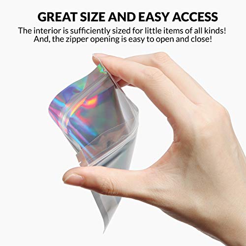 Mylar Bags with Ziplock 4 x 6" | 100 Bags | Rainbow Holographic | Sealable Heat Seal Bags for Candy and Food Packaging, Medications and Vitamins | For Liquid and Solids (4" x 6")