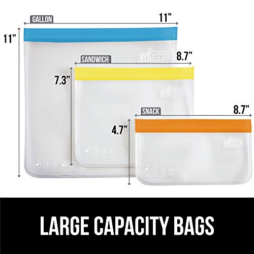 Gorilla Grip Reusable, Leakproof Secure Zip Freezer Safe, Food Grade PEVA Food Storage Bags, Lunch Storage Produce, School, Work, Snack, Sandwich