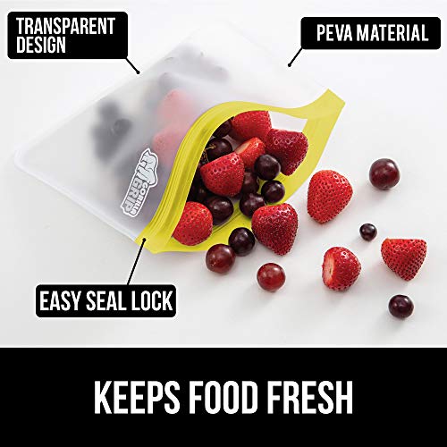 Gorilla Grip Reusable, Leakproof Secure Zip Freezer Safe, Food Grade PEVA Food Storage Bags, Lunch Storage Produce, School, Work, Snack, Sandwich