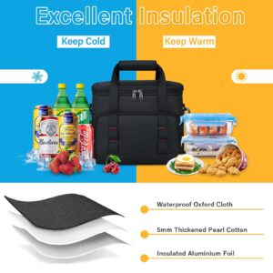 Insulated Lunch Bag for Men Women Reusable Lunch Box for Work Office Picnic 12-Can (10L) Lunch Cooler Bag Leakproof Lunchbox for Adults with Adjustable Shoulder Strap, Black