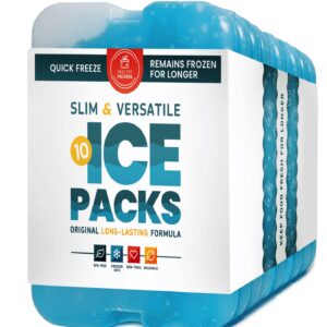 Healthy Packers Ice Packs for Lunch Bags - Original Cool Pack | Slim & Long-Lasting Reusable Ice Pack for Lunch Box, Lunch Bag and Cooler | Freezer Packs for Coolers (Set of 10)