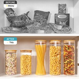 Vtopmart 70oz Glass Food Storage Jars, Set of 3 Large Food Containers with Airtight Bamboo Wooden Lids for Pasta, Nuts, Flour, Glass Canisters for Kitchen, Pantry Organization and Storage, BPA Free